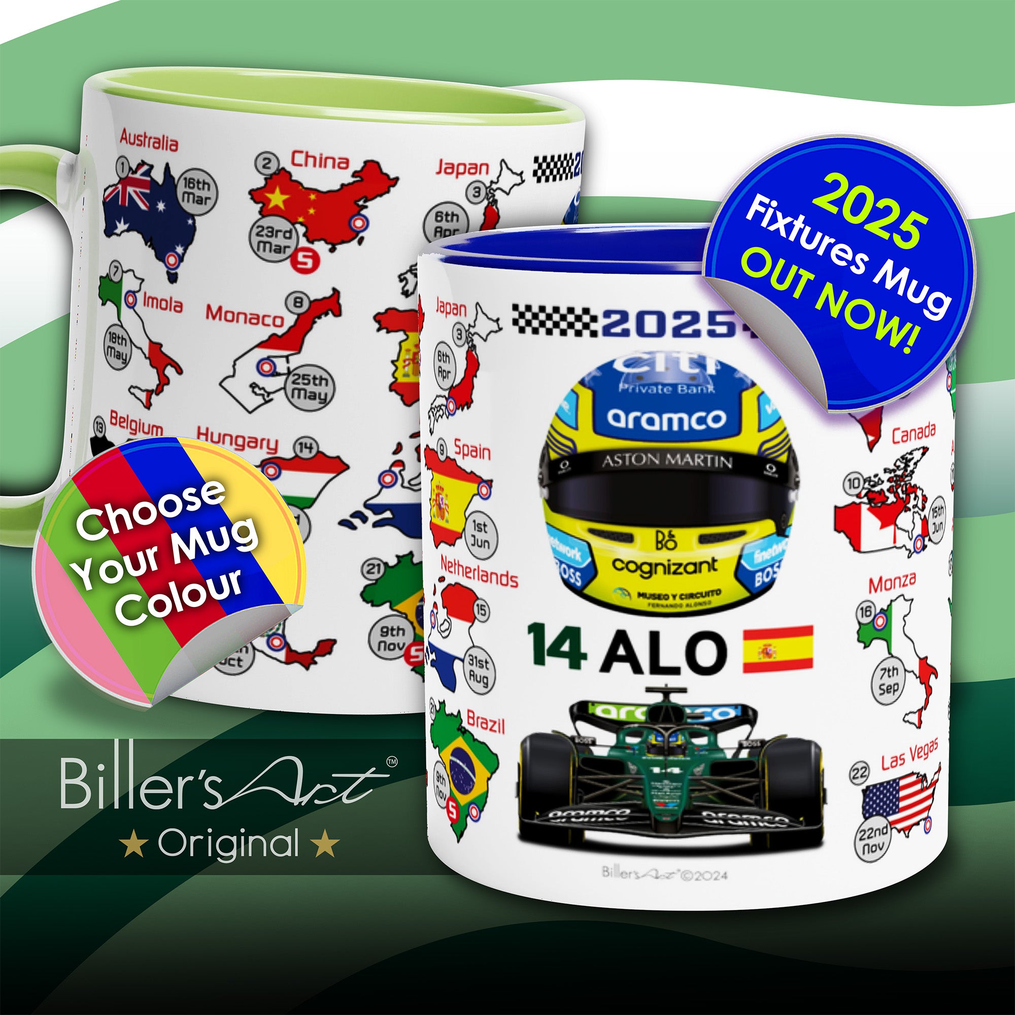 Fernando Alonso 2025 Formula 1 Season Fixtures Racing Calendar Mug ...