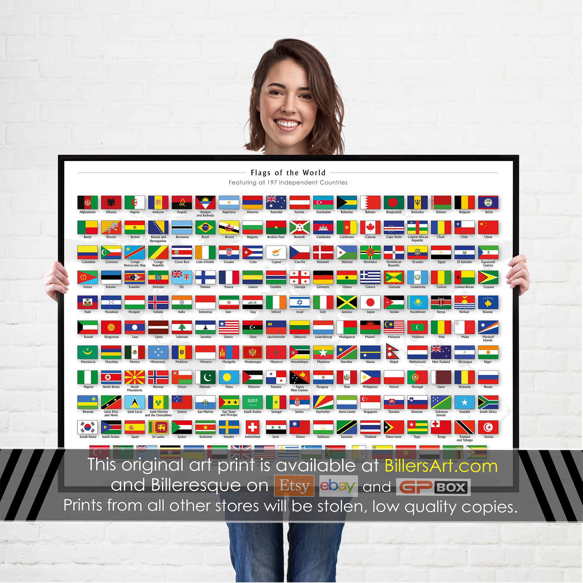 Flags of the World Wall Poster Chart and Map - Biller's Art – Billers Art