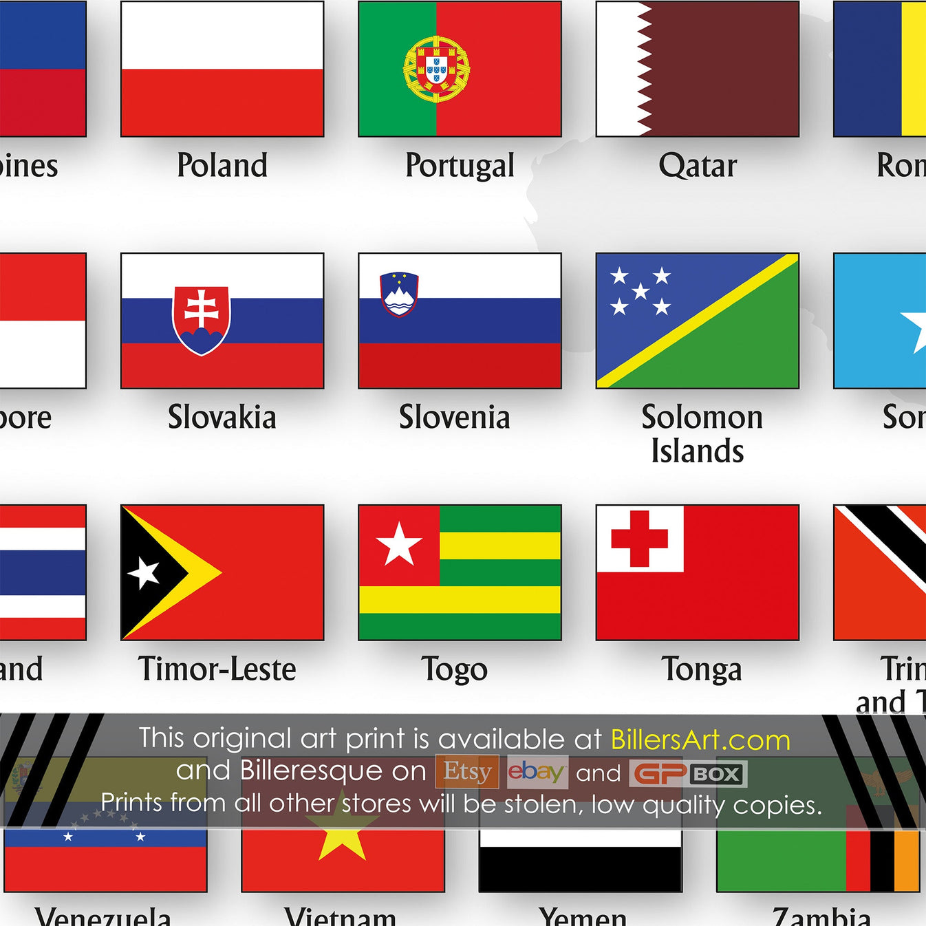 Flags of the World Wall Poster Chart and Map - Biller's Art – Billers Art