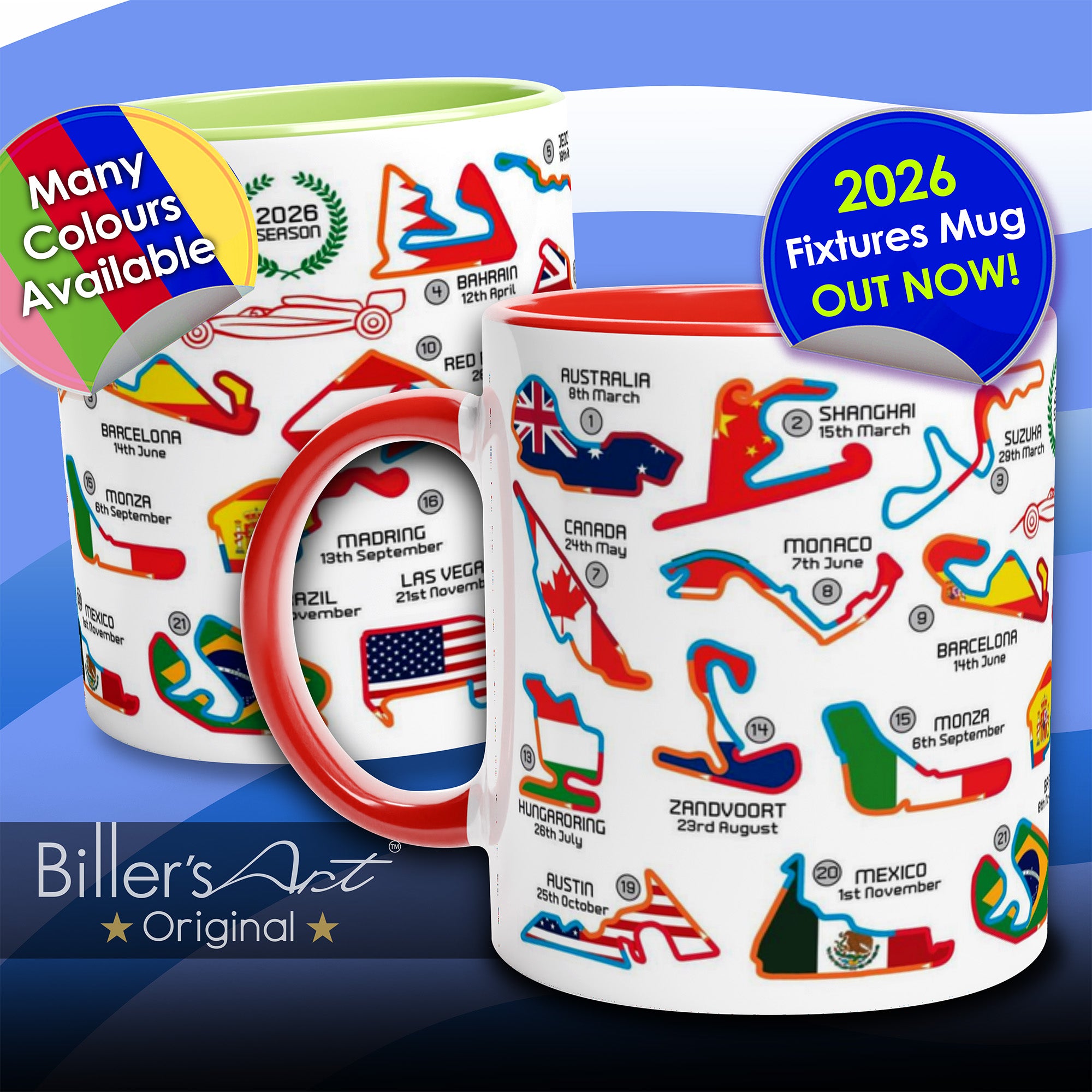 2026 Formula 1 Calendar Mug With Circuits and Flag - All F1 Races ...