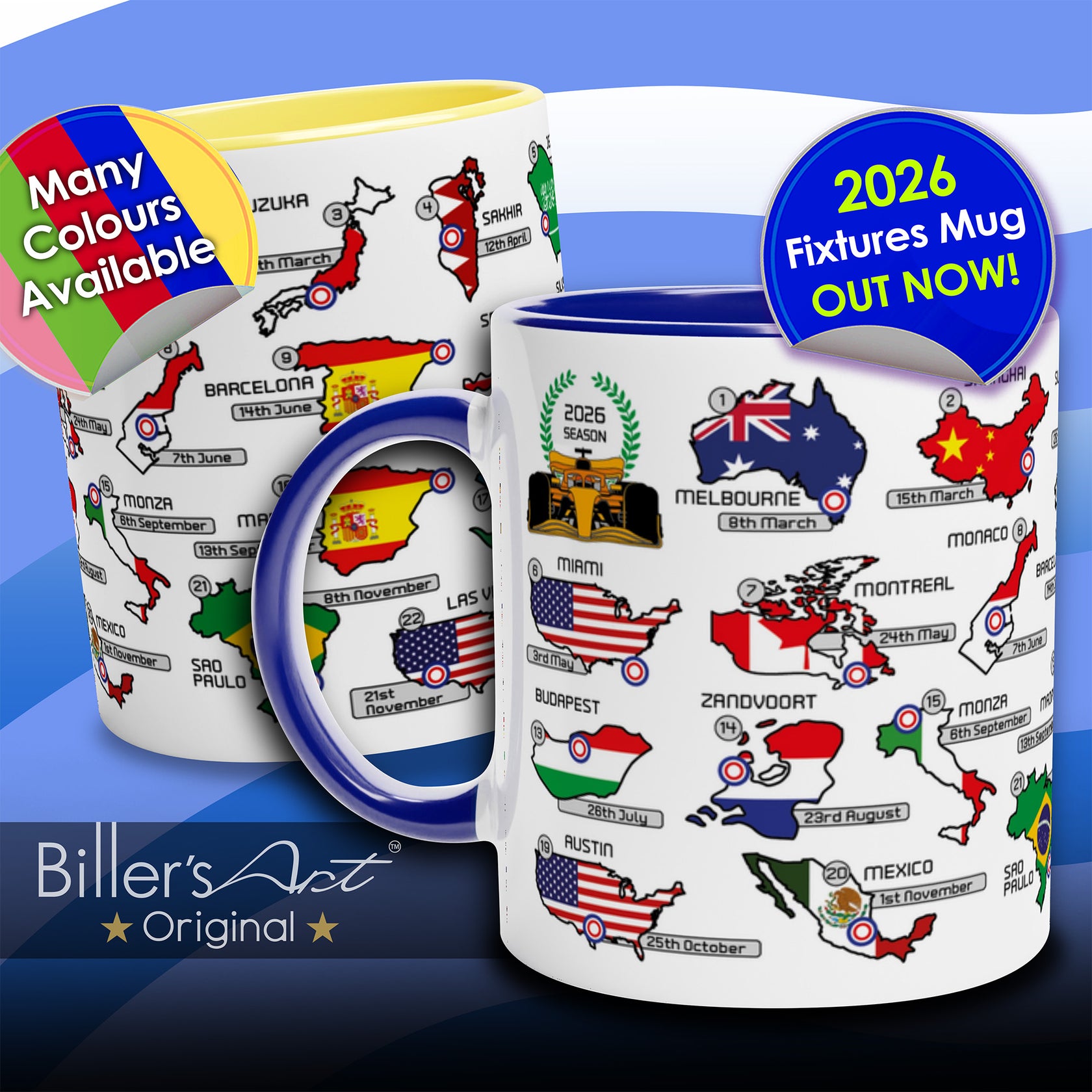 2026 Formula 1 Calendar Mug With Countries and Flags - All F1 Races ...