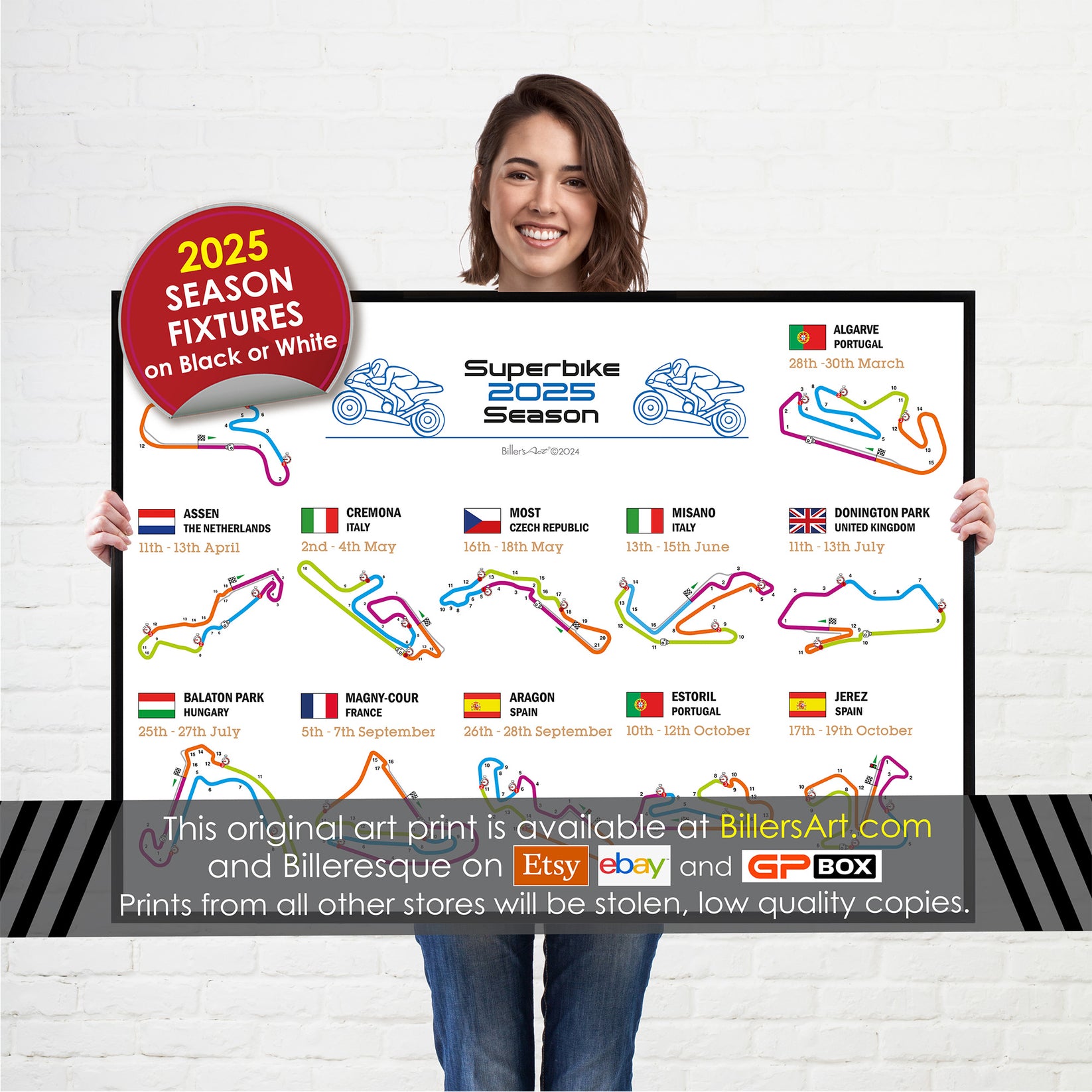 SBK Superbike 2025 Landscape Circuit Wall Calendar Fixtures – BillersArt