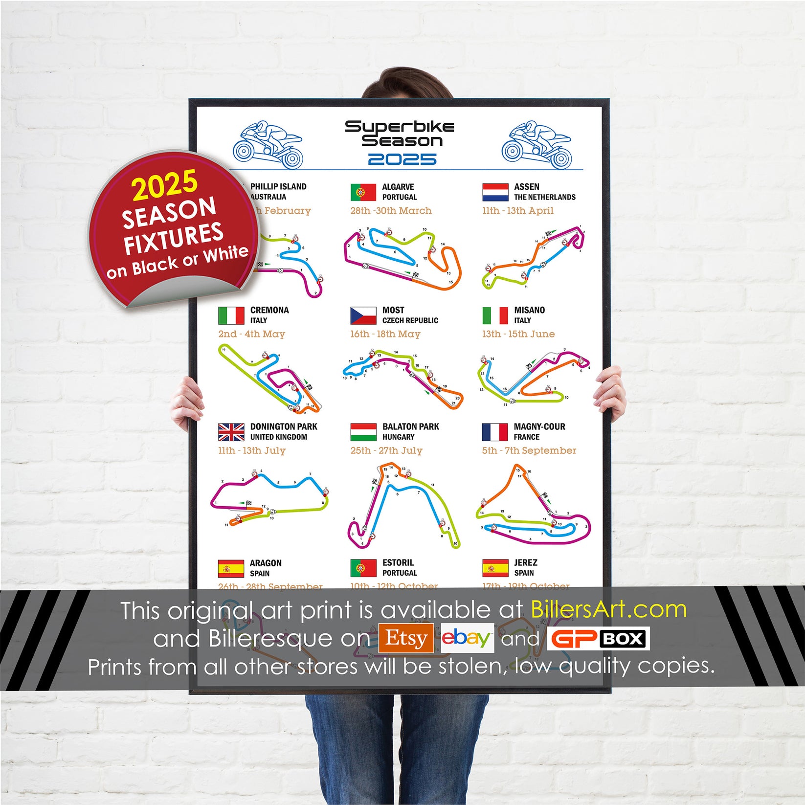 SBK Superbike 2025 Portrait Circuit Wall Calendar Fixtures – BillersArt